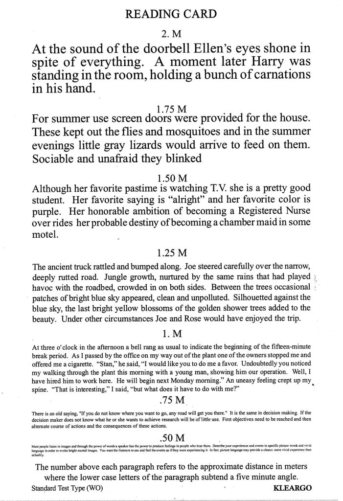 Standard Reading Card - Kleargo